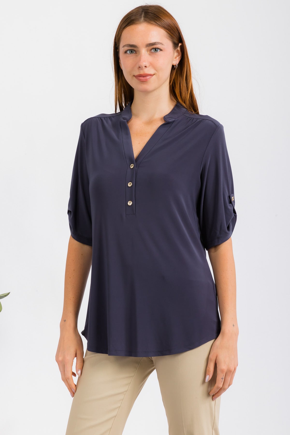 MANDARIN HALF PLACKET ROLL TAB SHIRT – PERSEPTION