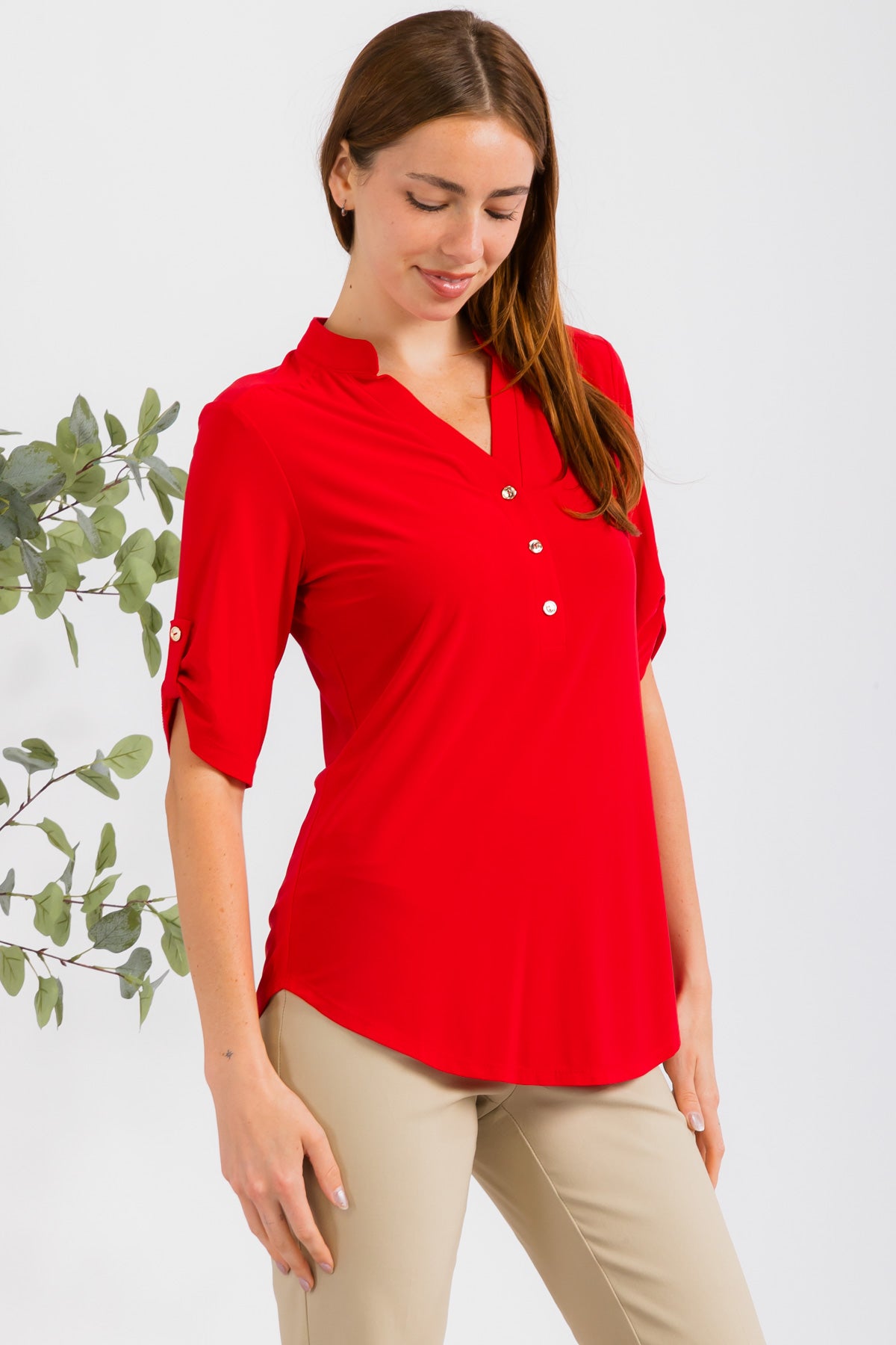 MANDARIN HALF PLACKET ROLL TAB SHIRT – PERSEPTION