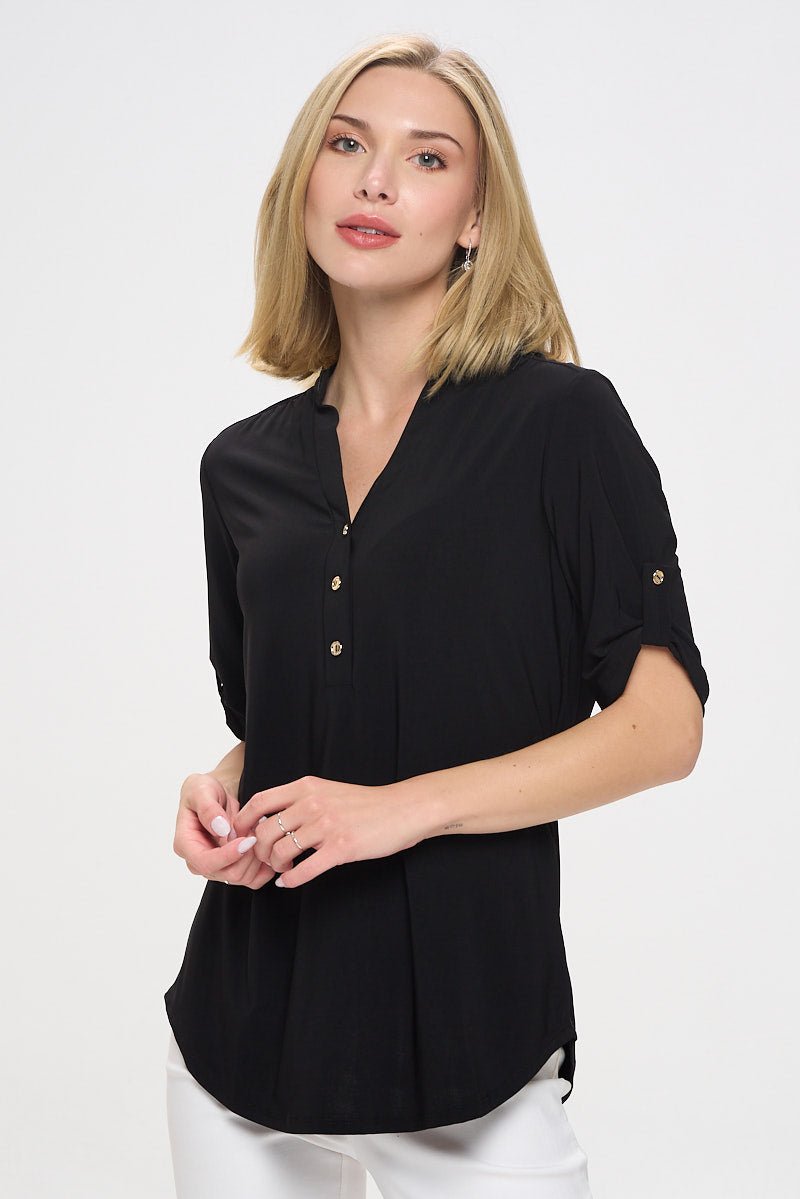 MANDARIN HALF PLACKET ROLL TAB SHIRT – PERSEPTION