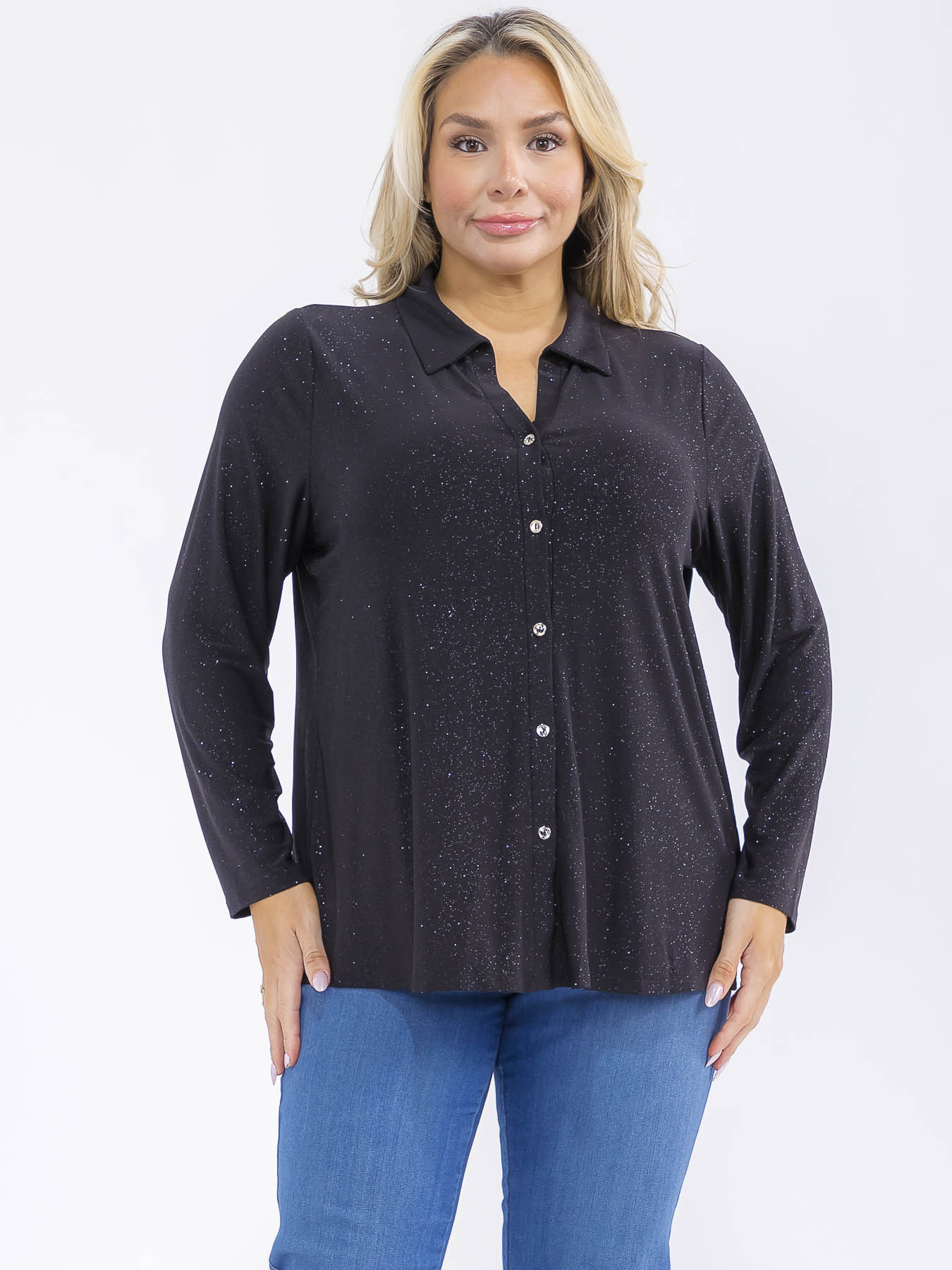 PLUS GLITTER FULL BUTTON DOWN COLLAR SHIRT – PERSEPTION