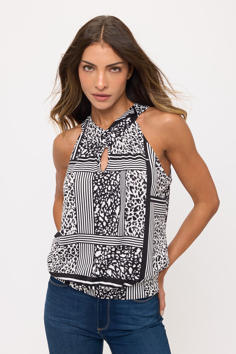 ANIMAL PRINT SLEEVELESS BANDED BOTTOM CLEO TANK – PERSEPTION